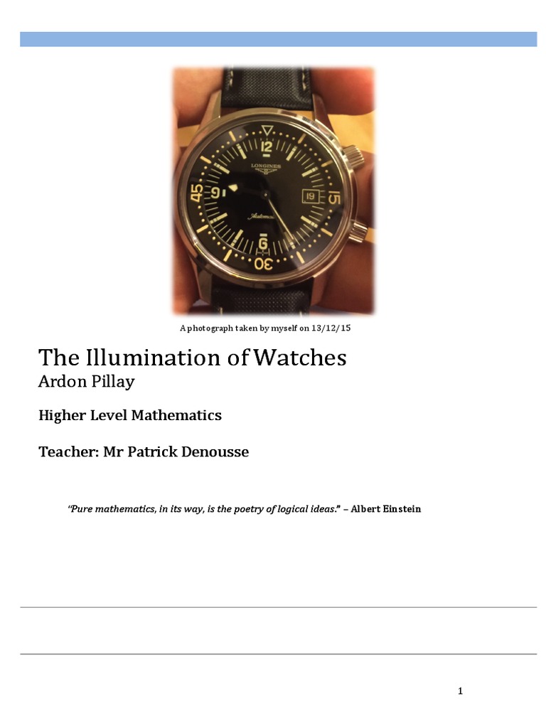 Math IA - (18:20) The Illumination of Watches | PDF | Trigonometric ...