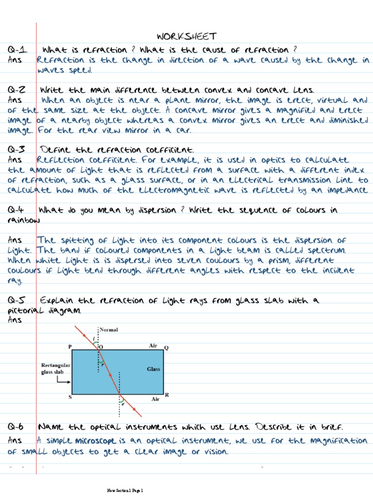 Worksheet Refraction | PDF | Refraction | Optics