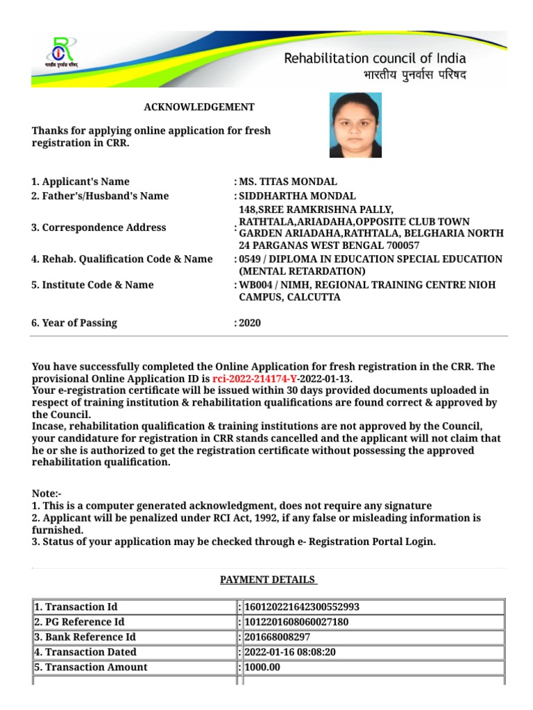 CRR Registration Confirmation | PDF