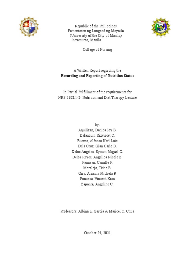 Nutrition Status Recording and Reporting | PDF | Self-Improvement ...