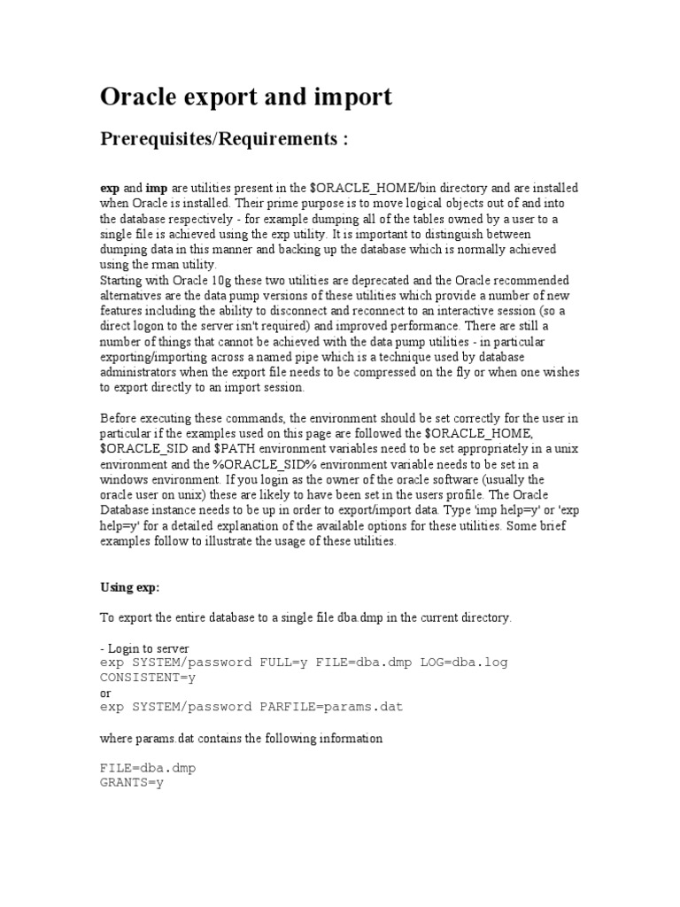 Oracle Export And Import Pdf Oracle Database Databases