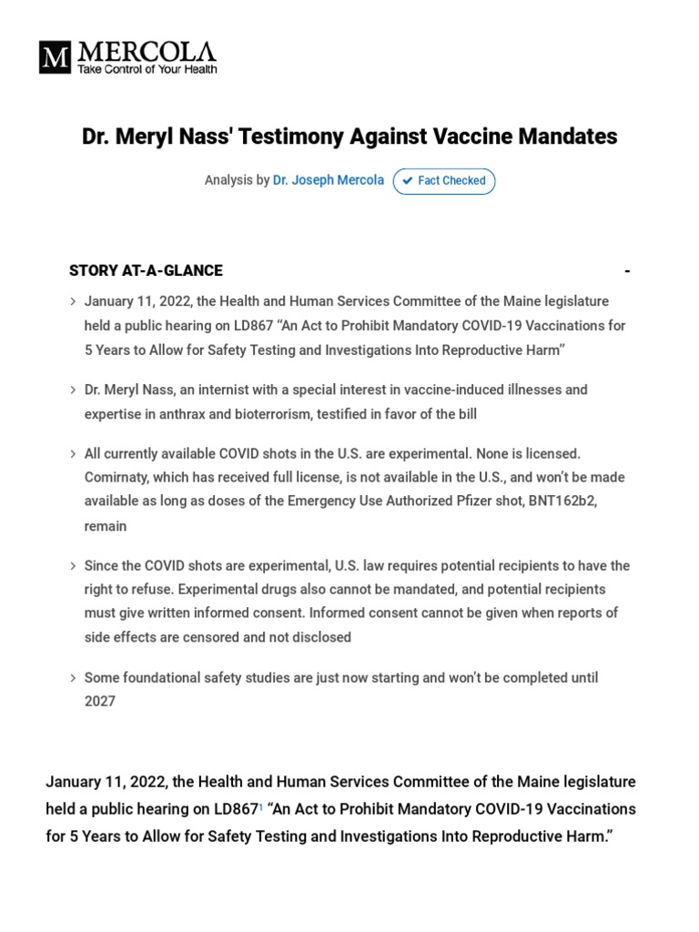 Meryl Nass Vaccine Mandates PDF | PDF | Food And Drug Administration ...