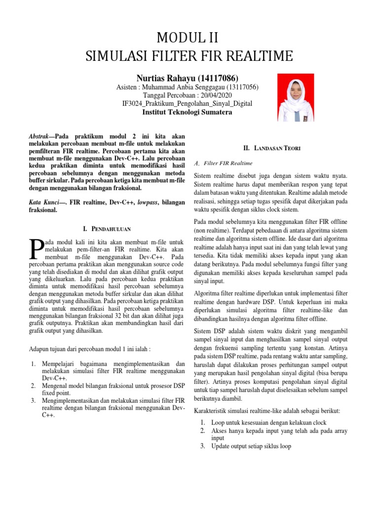 Modul Ii Simulasi Filter Fir Realtime: Nurtias Rahayu (14117086) | PDF | Metode & Bahan Ajar ...