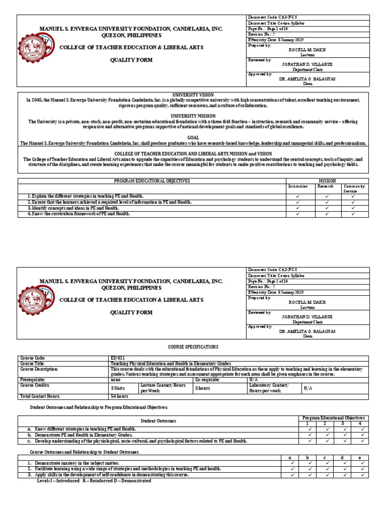 Teaching PE and Health Syllabus | PDF | Curriculum | Teachers