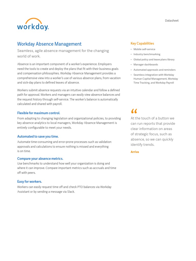 Workday Absence Management Datasheet en Us | PDF | Accrual | Working Time
