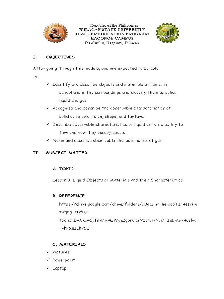 Q1 - M1 Lesson Plan (Science) | PDF | Taste | Liquids