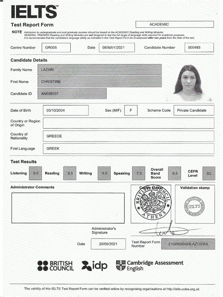 IELTS Report Form | PDF