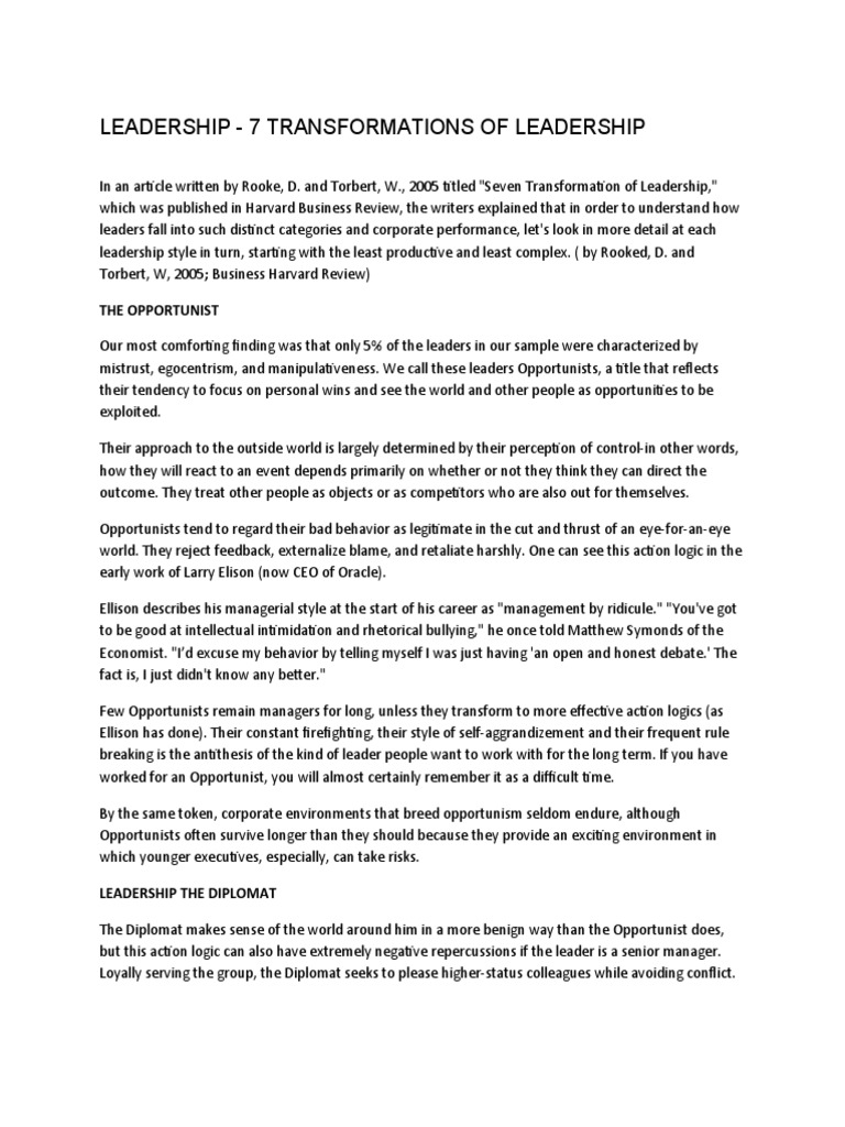 Leadership - 7 Transformations of Leadership: The Opportunist | PDF ...