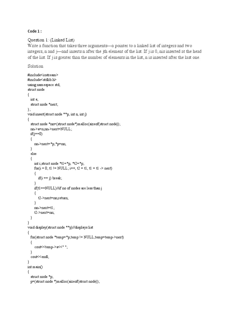 Question 1: (Linked List) : Code 1 | PDF | Pointer (Computer Programming) | Computer Science