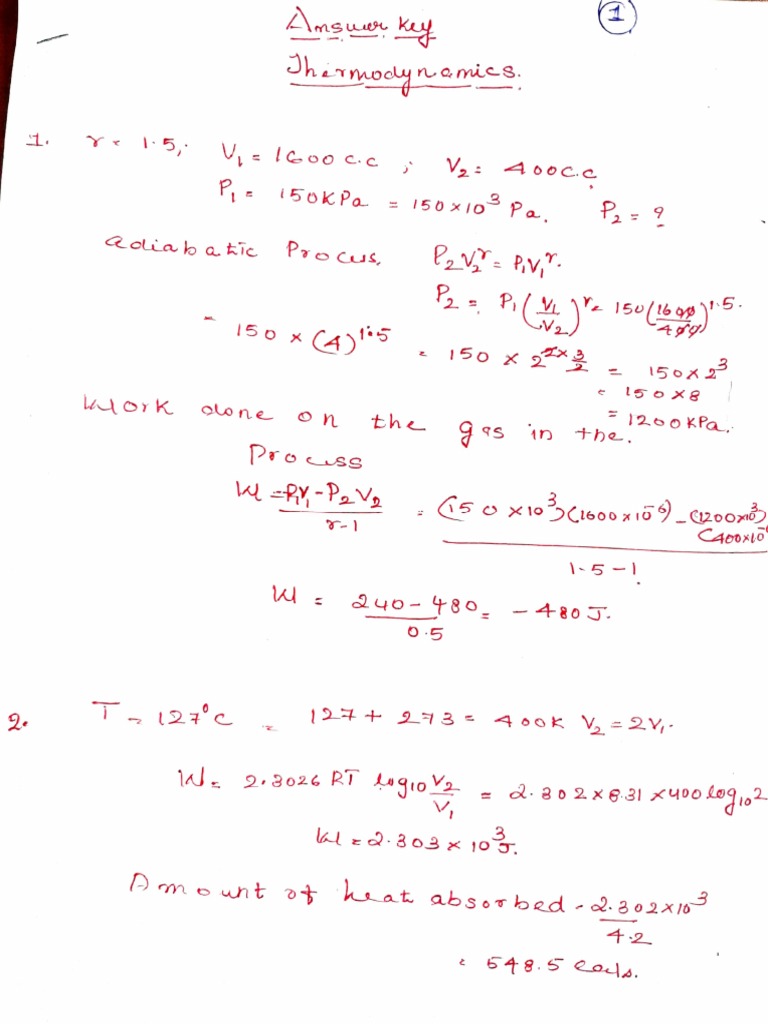 Thermodynamics - Answer Key | PDF
