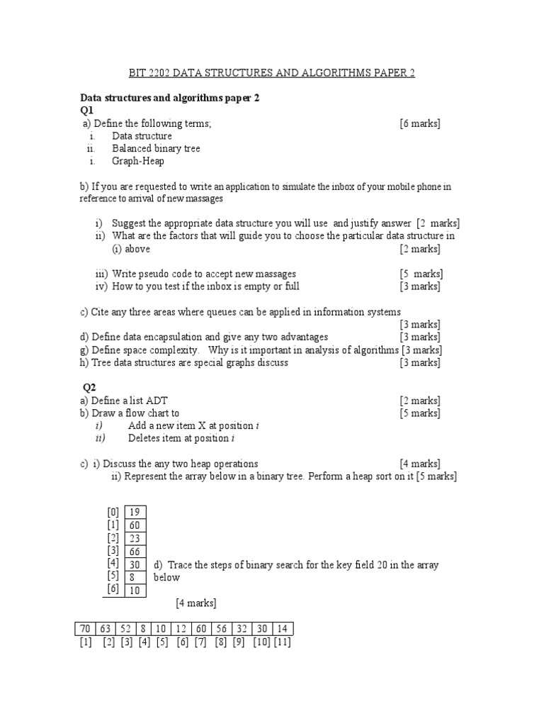 Bit 2202 Data Structures And Algorithms Paper2 Pdf Data Structure Algorithms