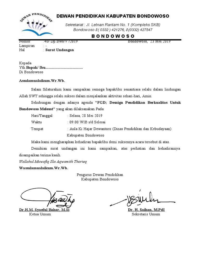 Undangan FGD Pendidikan Bondowoso | PDF