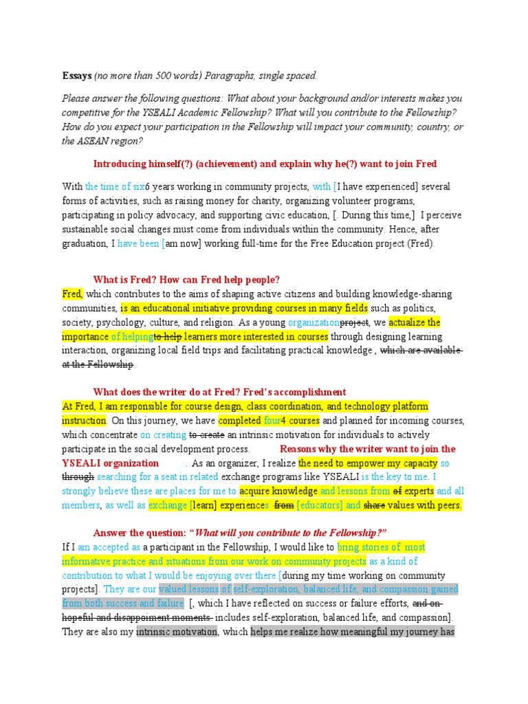 Essays (No More Than 500 Words) Paragraphs, Single Spaced | PDF ...