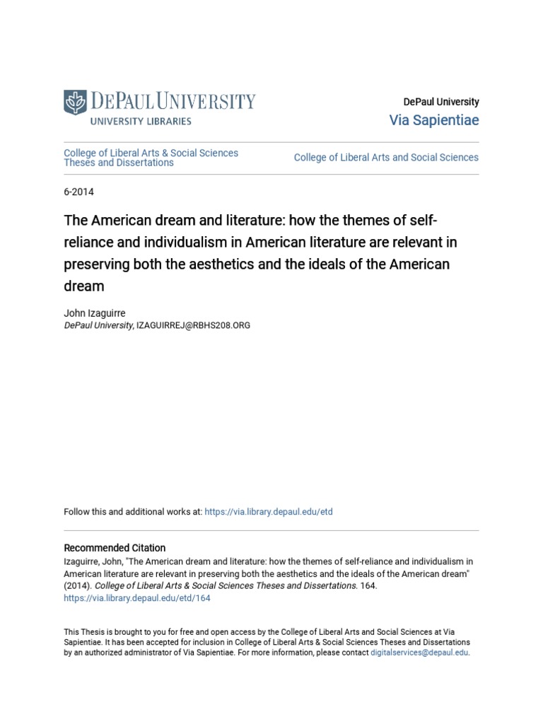 The American Dream and Literature - How The Themes of Self-Relianc ...