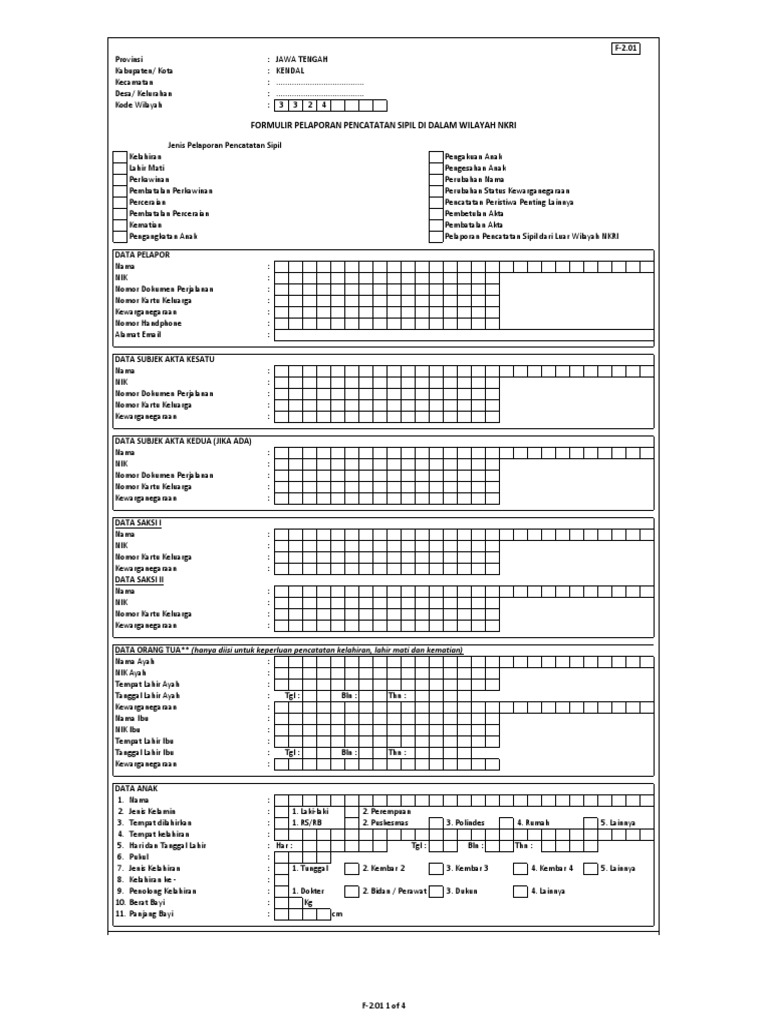 Formulir F-2.01 Pelaporan Pencatatan Sipil | PDF