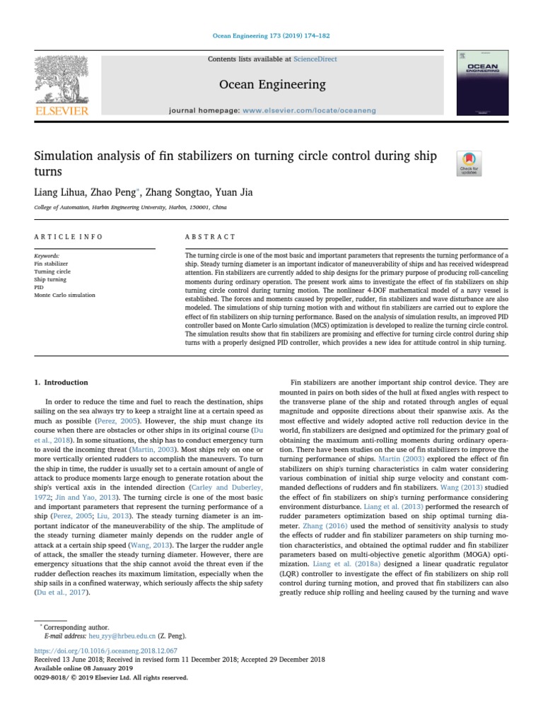 Simulation Analysis of Fin Stabilizers On Turning Circle Control During ...