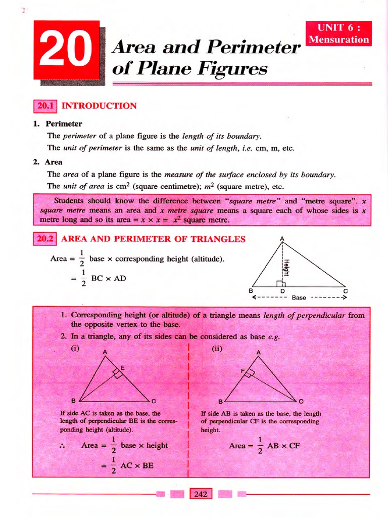 Area and Perimeter of Plane Figures | PDF