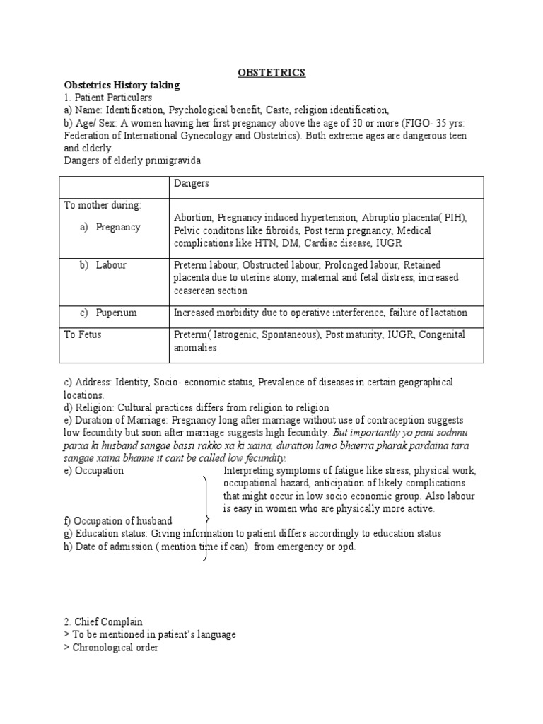 Obs History Taking Format | PDF | Childbirth | Pregnancy