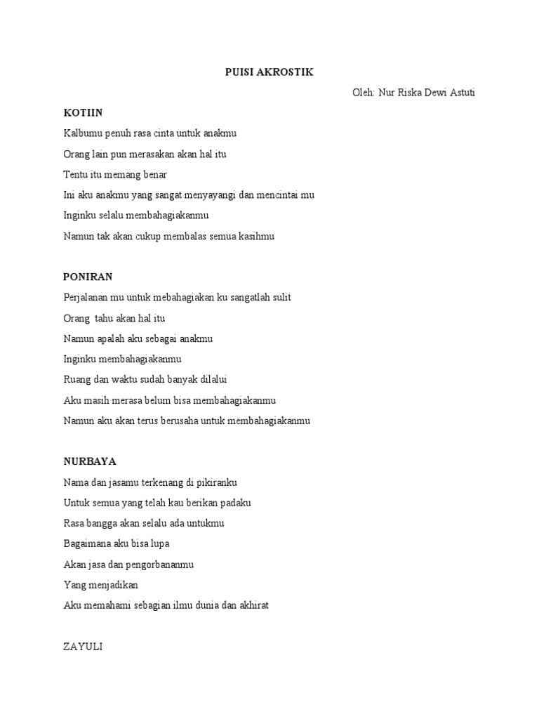 Nur Riska Dewi Astuti-Puisi Akrostik | PDF | Memasak, Makanan, & Anggur