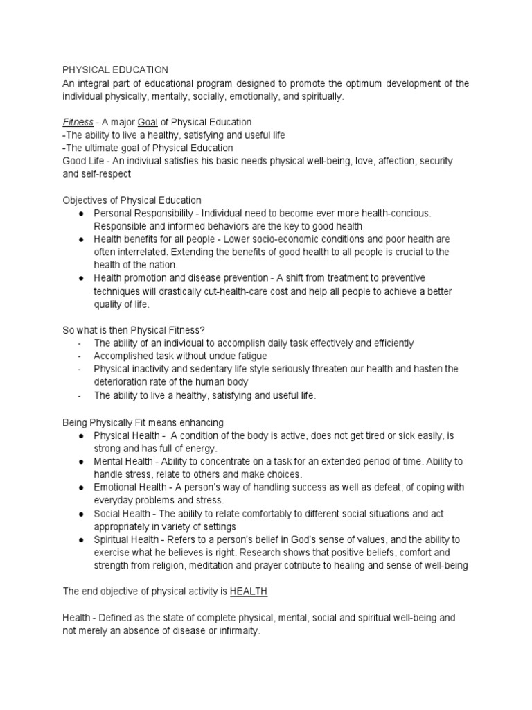 Introduction To Physical Education 1 Notes | PDF | Physical Fitness ...