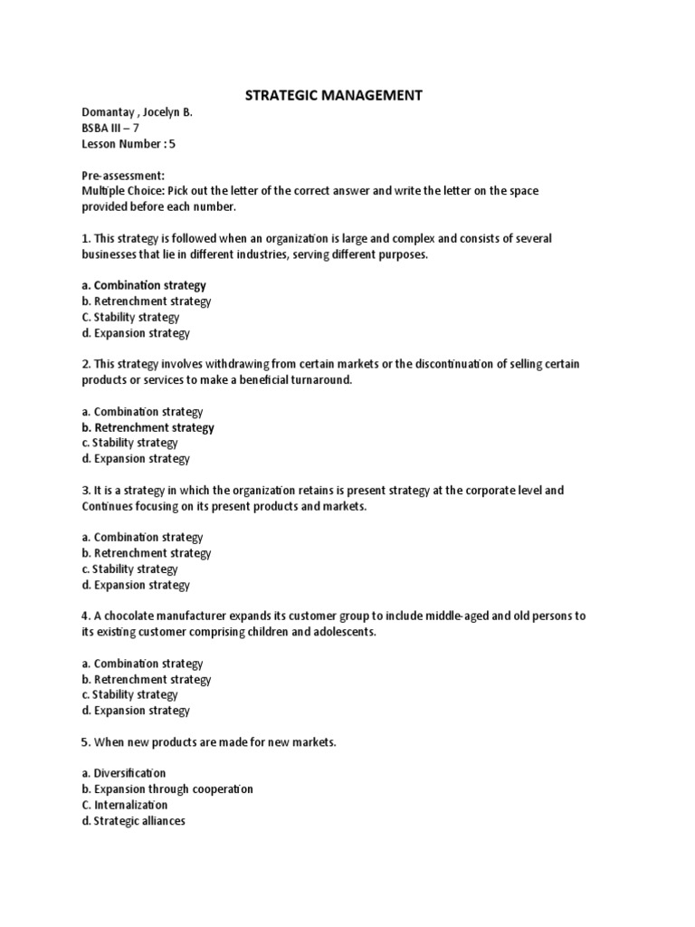 Strategic Management: A. Combination Strategy | PDF | Marketing ...