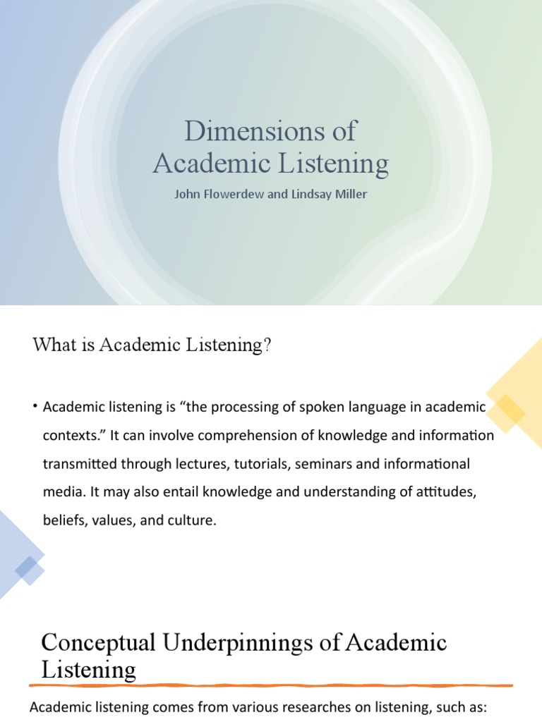 Dimensions of Academic Listening | PDF | Second Language | Learning