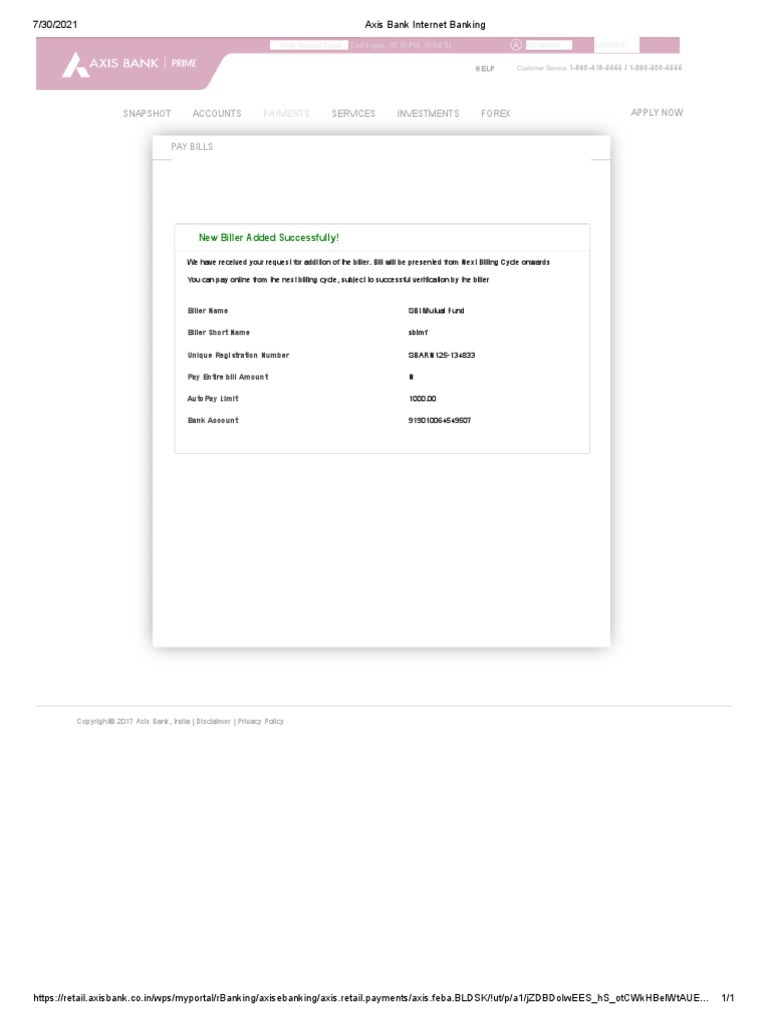 New Biller Added Successfully!: Snapshot Accounts Services Investments ...