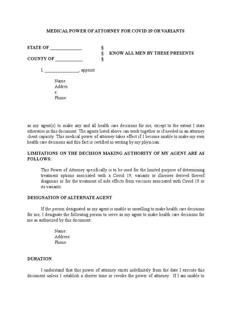 Medical Power of Attorney | PDF | Power Of Attorney | Health Care