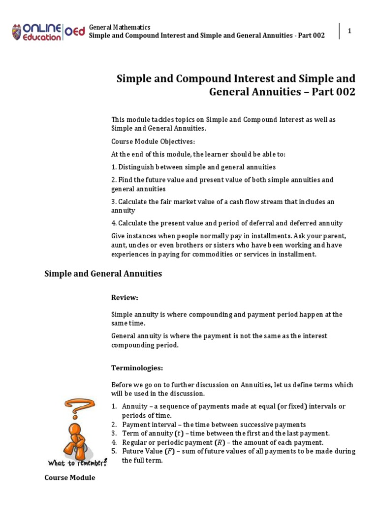 Week 012-Module Key Concepts of Simple and Compound Interests, and ...