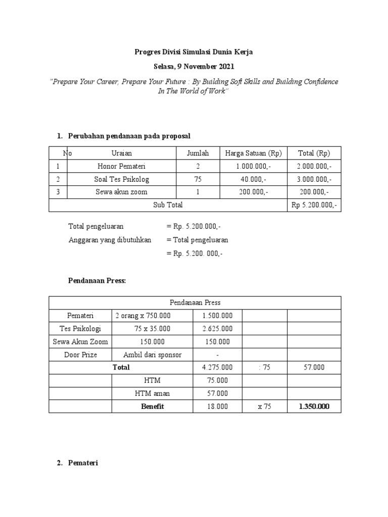 9 November 2021 - Progres Divisi Simulasi Dunia Kerja | PDF | Pengelolaan Keuangan & Uang ...