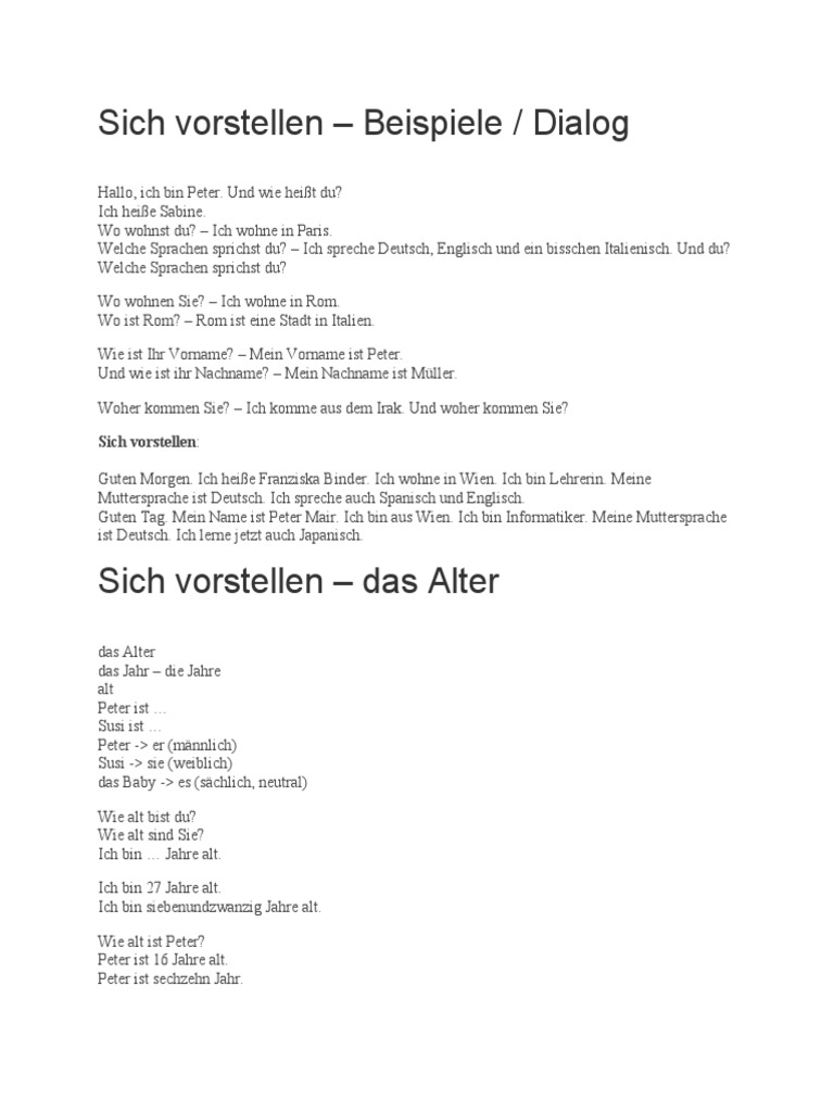 A1.1 Sich Vorstellen Beispiele Dialog | PDF