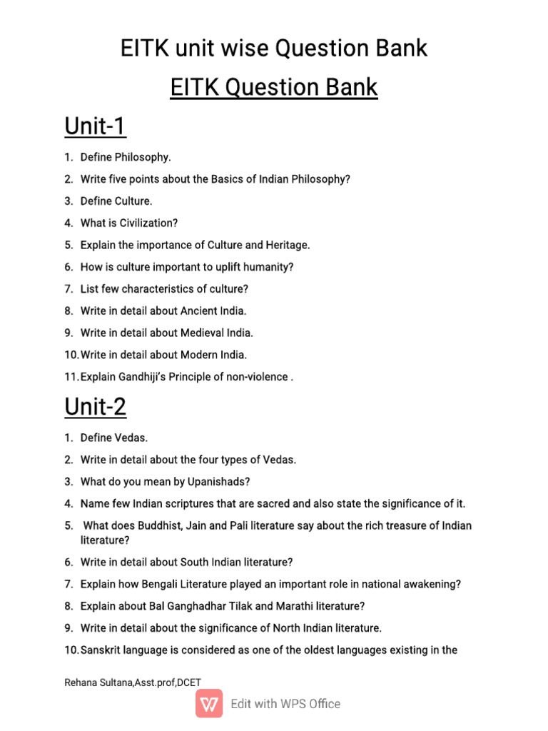 EITK Question Bank | PDF