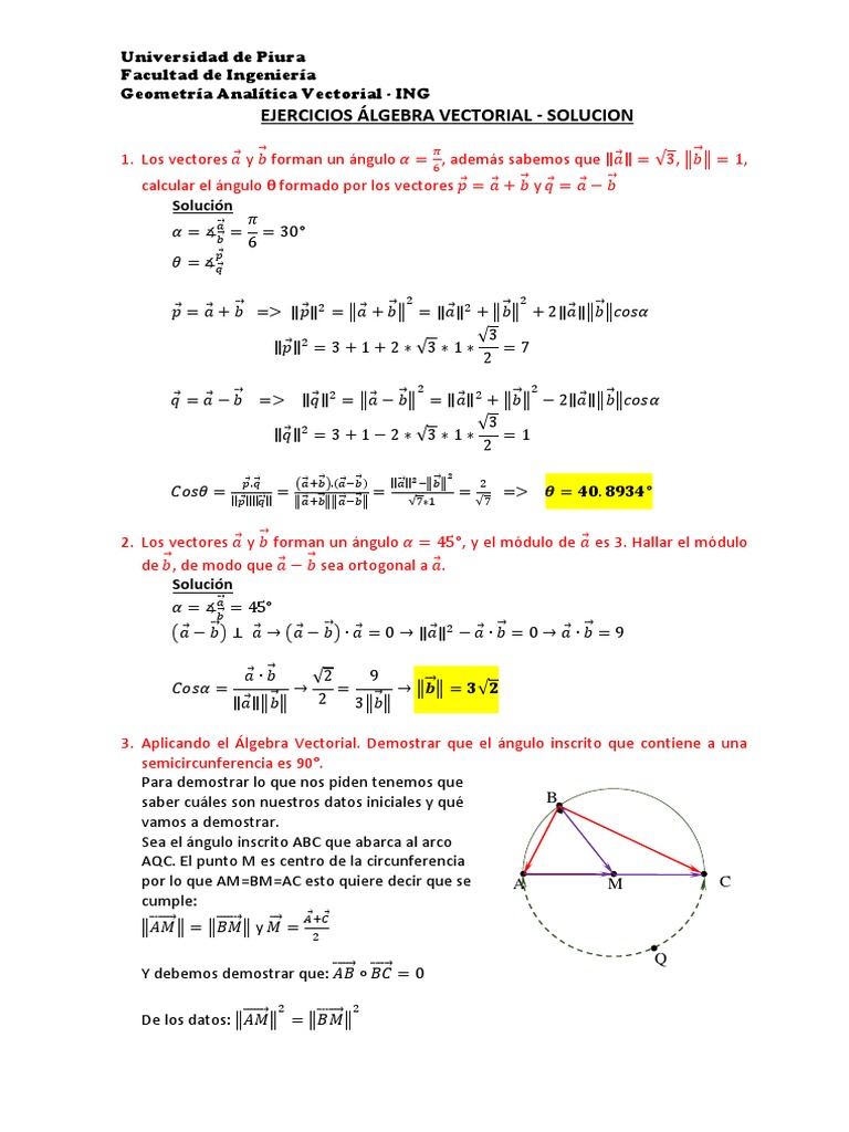 Ejercicios Algebra Vectorial P2 - Solución | PDF | Vector Euclidiano | Matemáticas