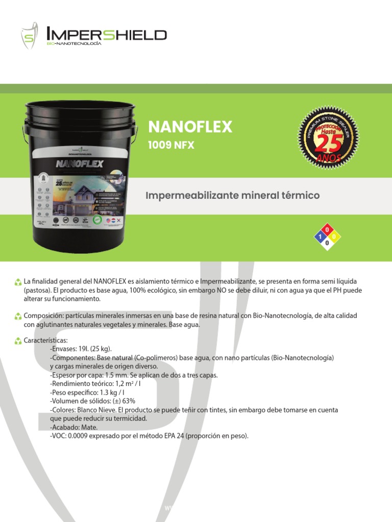 1009 NFX Nanoflex Ficha Tecnica v.2 | PDF | Agua | Aislamiento térmico
