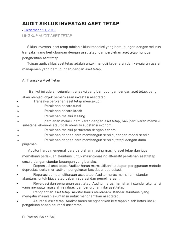 Audit Siklus Investasi Aset Tetap | PDF