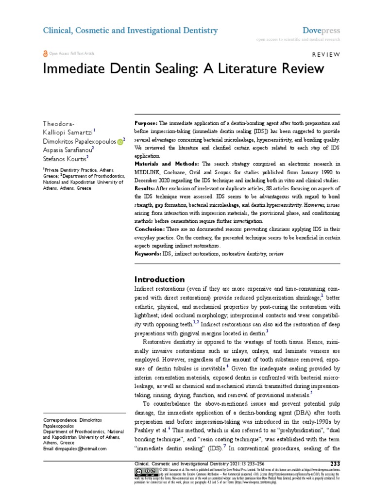Immediate Dentin Sealing A Literature Review | PDF | Health Sciences ...