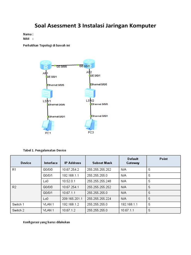 Soal Asessment 3 Instalasi Jaringan Komputer | PDF | Computer Network ...