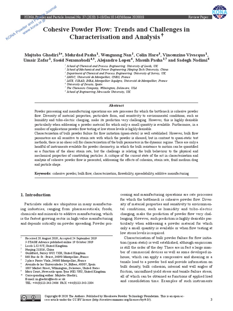 Cohesive Powder Flow: Trends and Challenges in Characterisation and ...