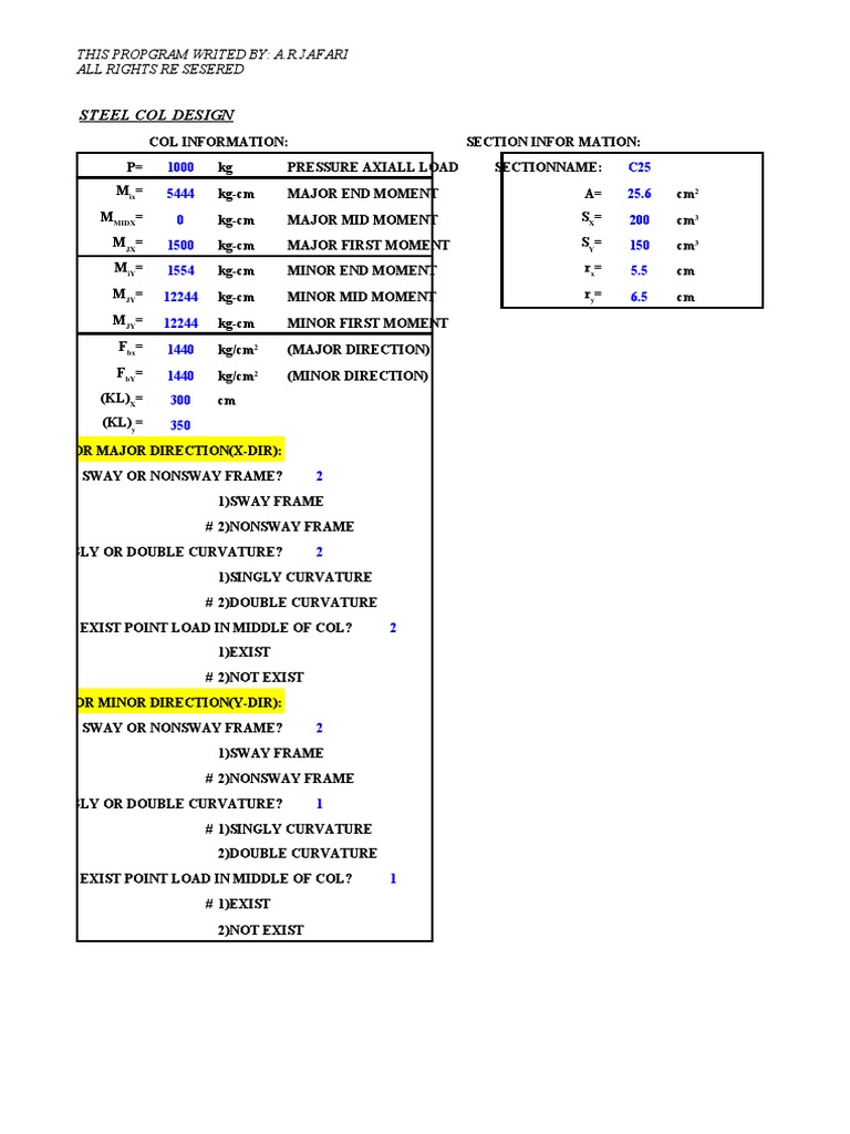 Steel Col Design: This Propgram Writed By: A.R.Jafari All Rights Re ...