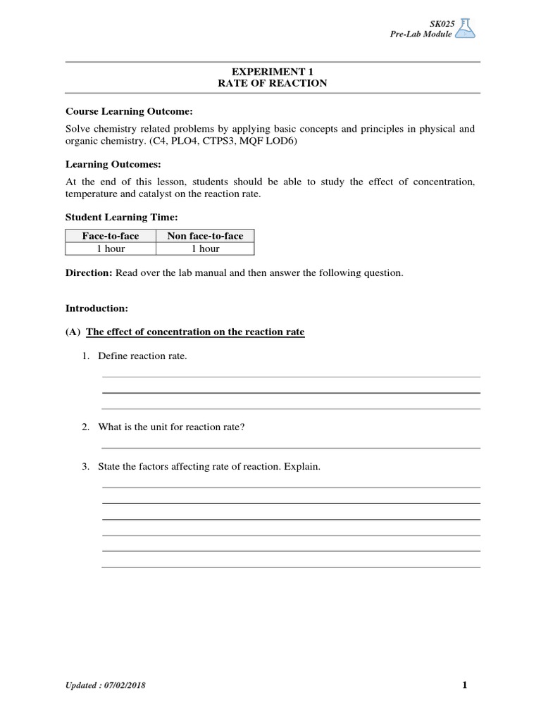 Chemistry SK025 Pre-Lab Module | PDF | Reaction Rate | Chemistry