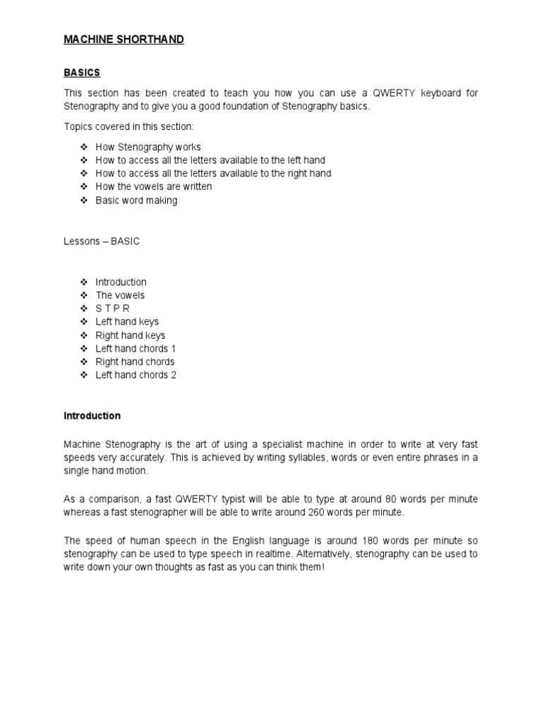 An Introduction to Machine Stenography: Covering Stenography Basics and ...