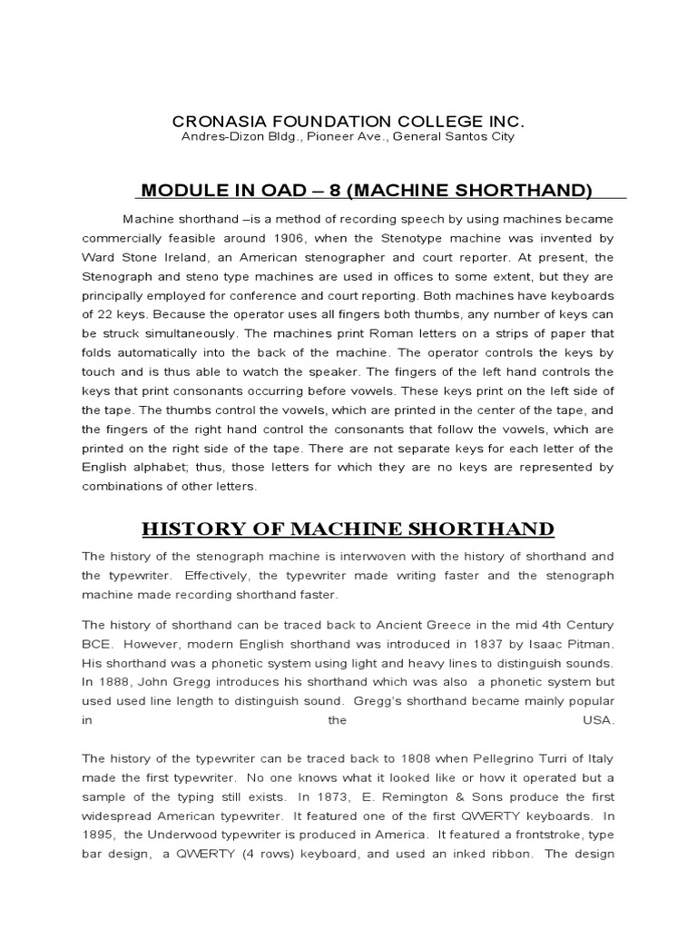 Module in Oad - 8 (Machine Shorthand) | Download Free PDF | Writing ...