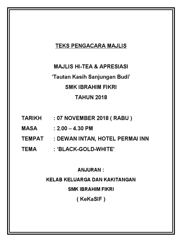 Skrip Pengacara Majlis Hi-Tea 2018 | PDF