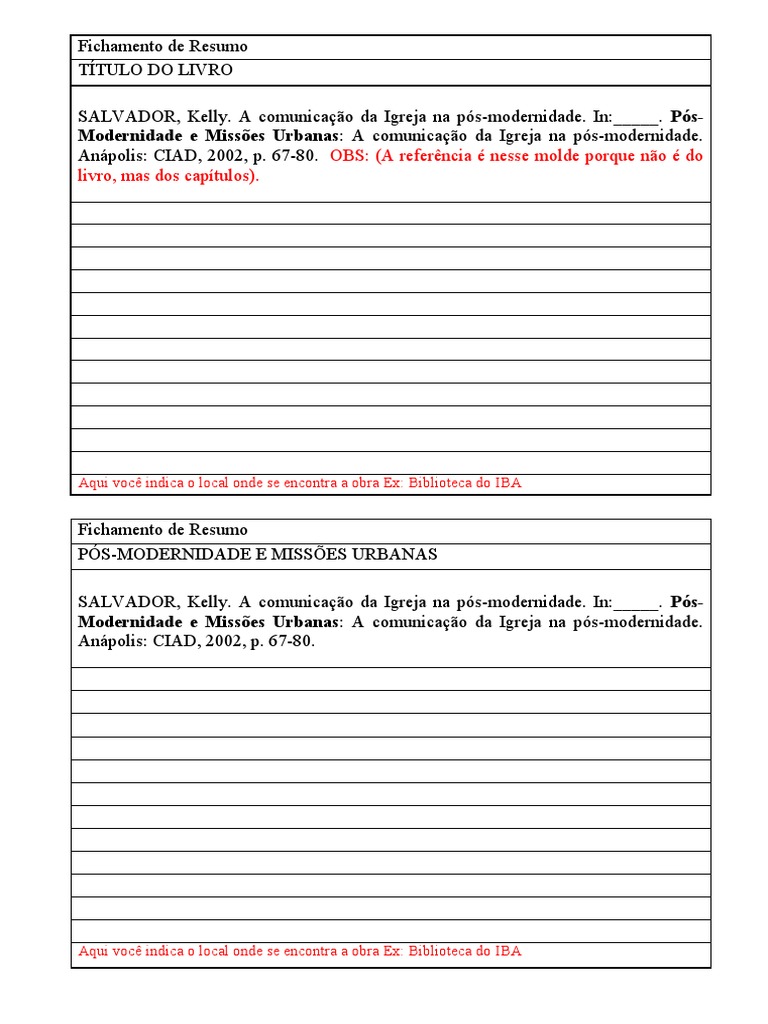 Modelo de Fichamento | PDF