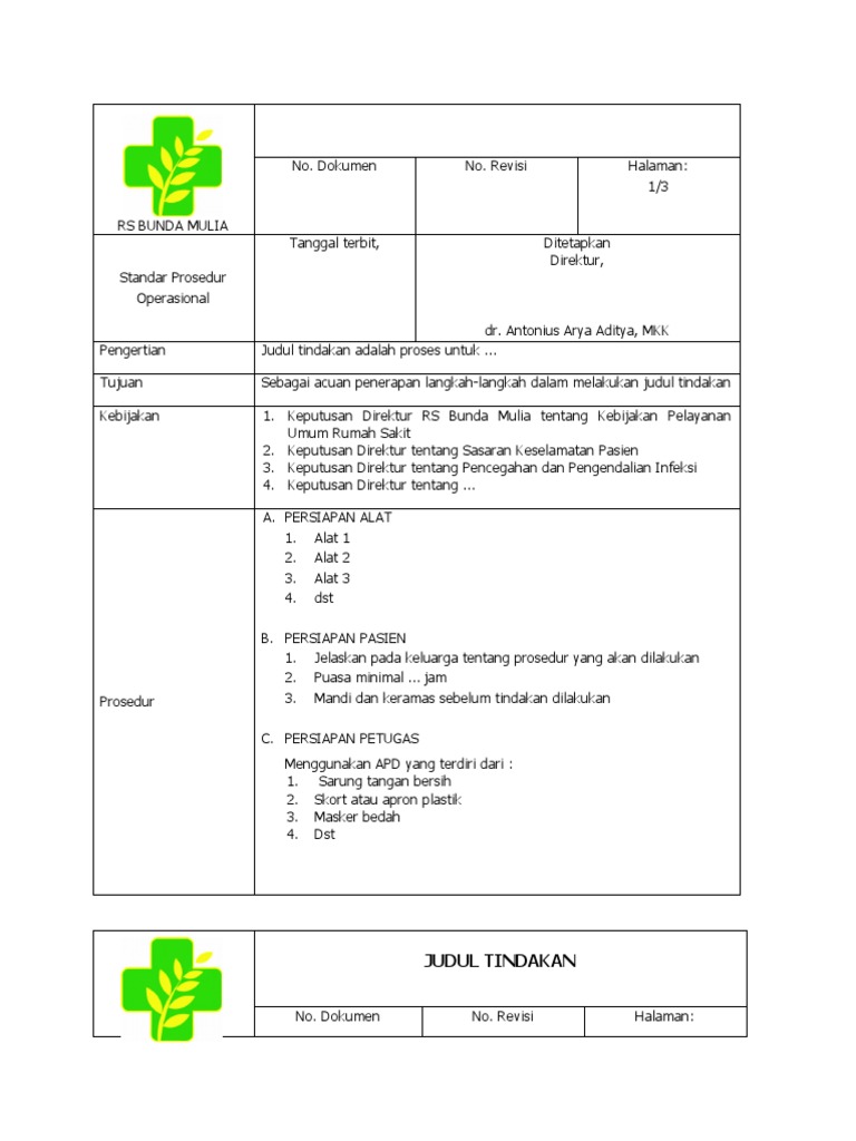 Template SPO Tindakan Ke Pasien | PDF | Pengembangan Diri | Kesehatan ...