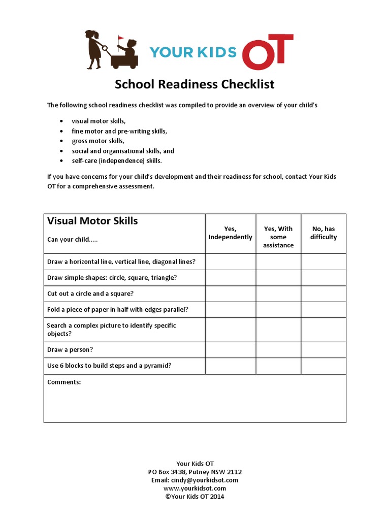 School Readiness Checklist | PDF | Cognitive Science | Cognition
