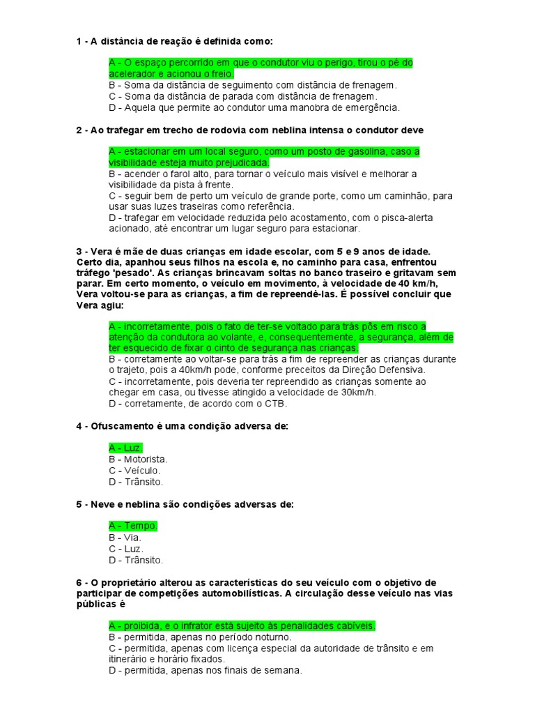Simulado Detran 2 - Gabarito | PDF | Tráfego | Carteira de Motorista