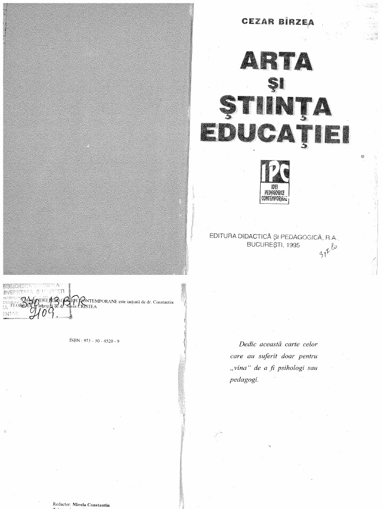 Arta Si Stiinta Educatiei, Cezar Birzea | PDF