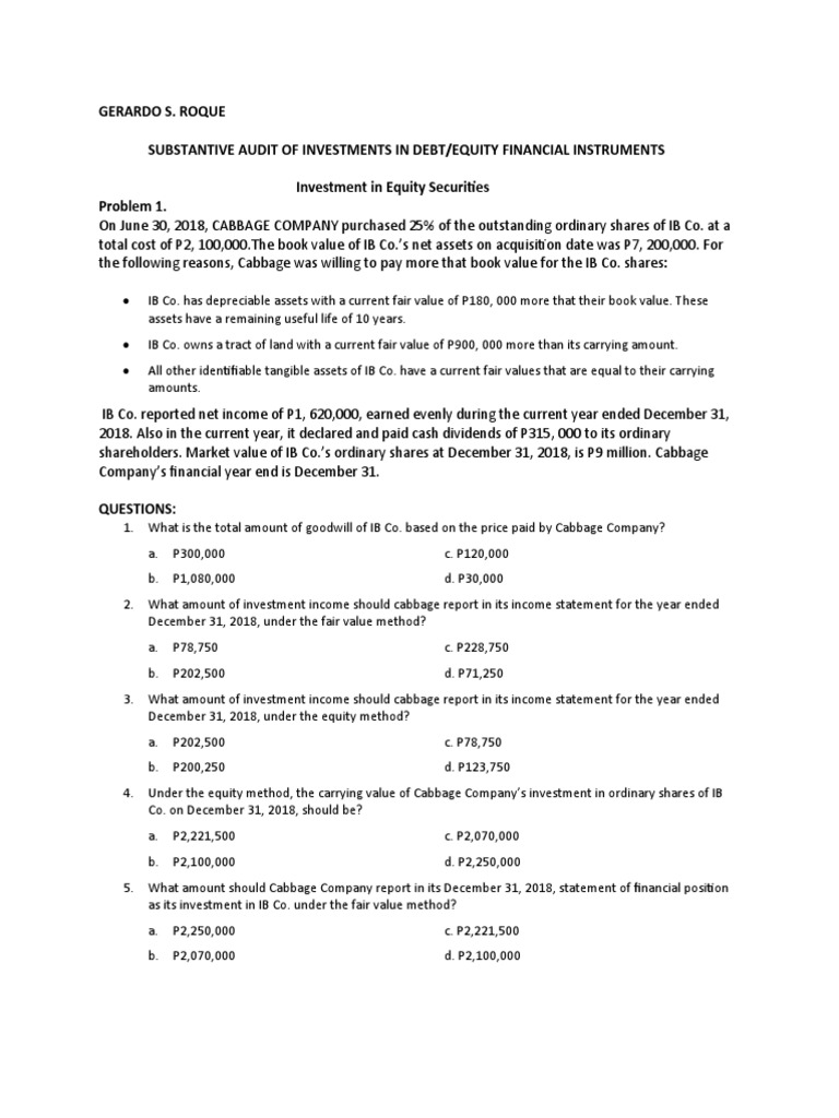 Assignment Auditing Problemmichelle Pagulayan | PDF | Book Value | Equity (Finance)