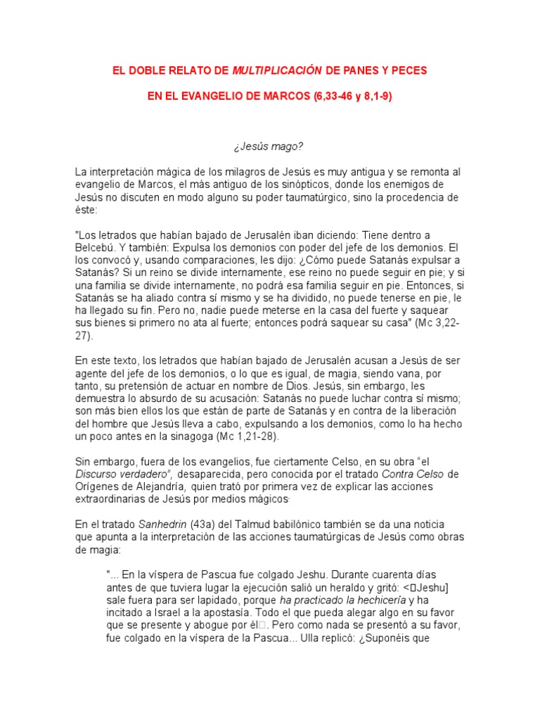EL DOBLE RELATO de La Multiplicacion de Los Panes | PDF | Jesús ...